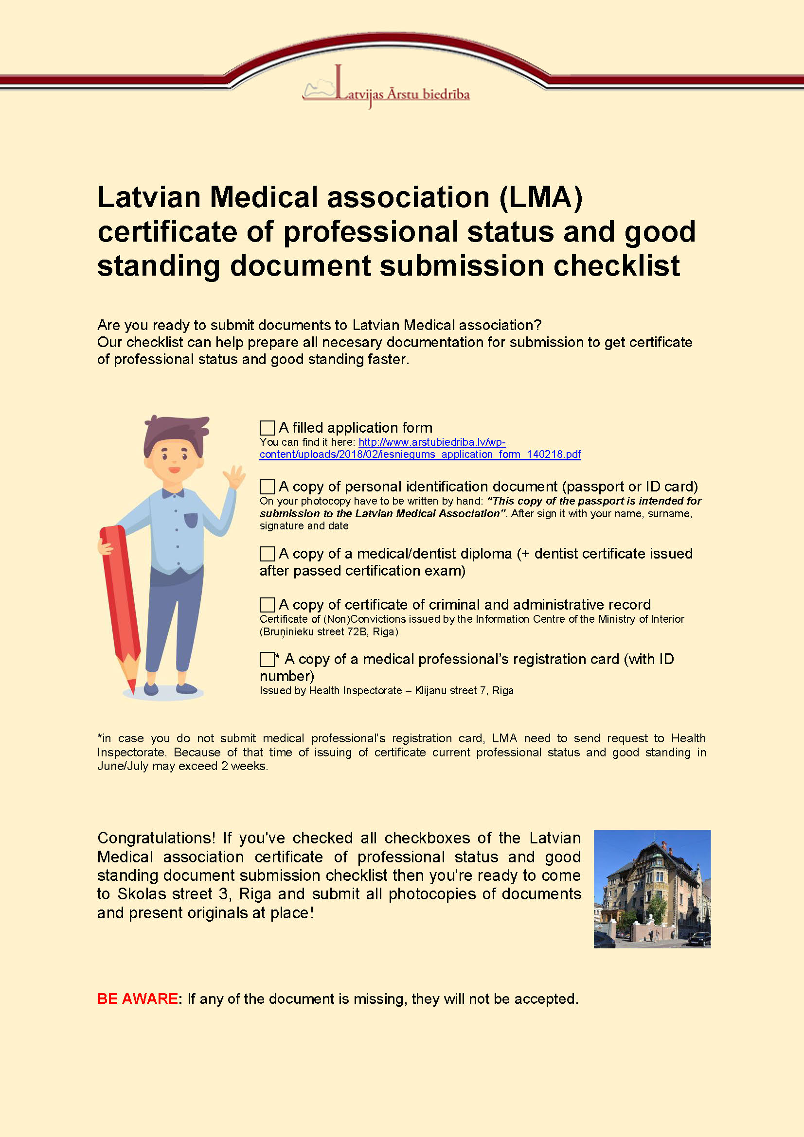 Latvian Medical association (LMA) checklist – Latvijas Ārstu biedrība